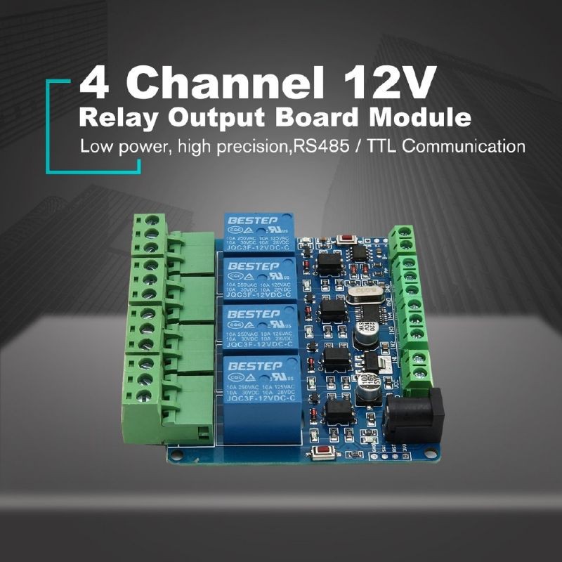 Modbus RTU 4 Channel 12V Relay Output Board Module Switch Input RS485 ...