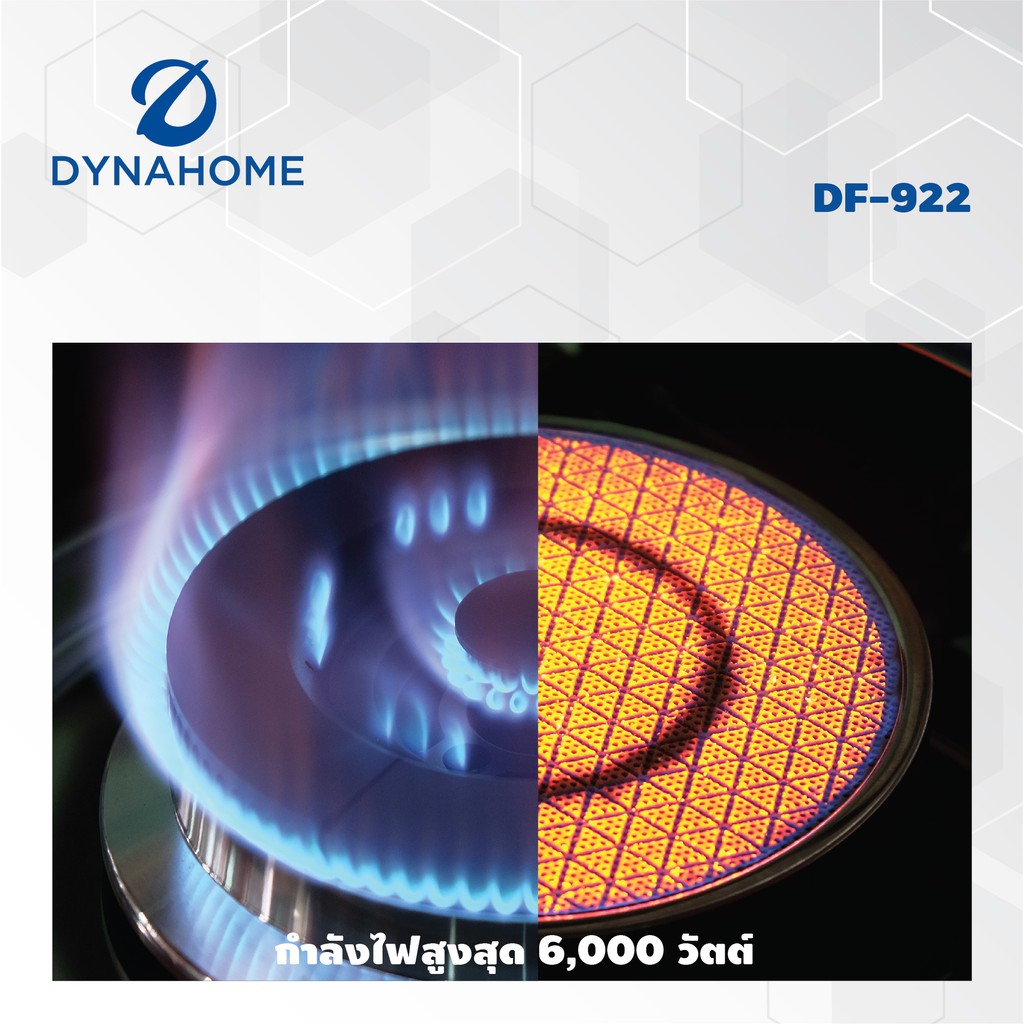 Dyna Home รุ่น DF-922 รับประกันสินค้านาน 5 ปี เตาแก๊สหน้ากระจกนิรภัยสีดำแบบฝัง 2 หัวเตา ...