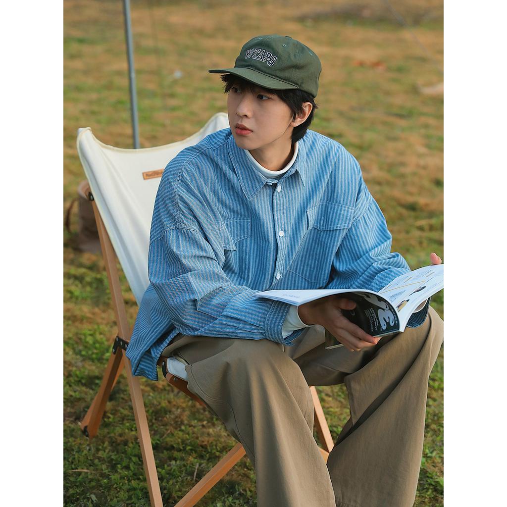 ร้อนKOUEMGIที่ว่างเปล่ารสชาติ เสื้อเชิ้ตแขนยาวญี่ปุ่นผู้ชายและผู้หญิงแบรนด์น้ำเสื้อลายหลวมสบายๆ ...