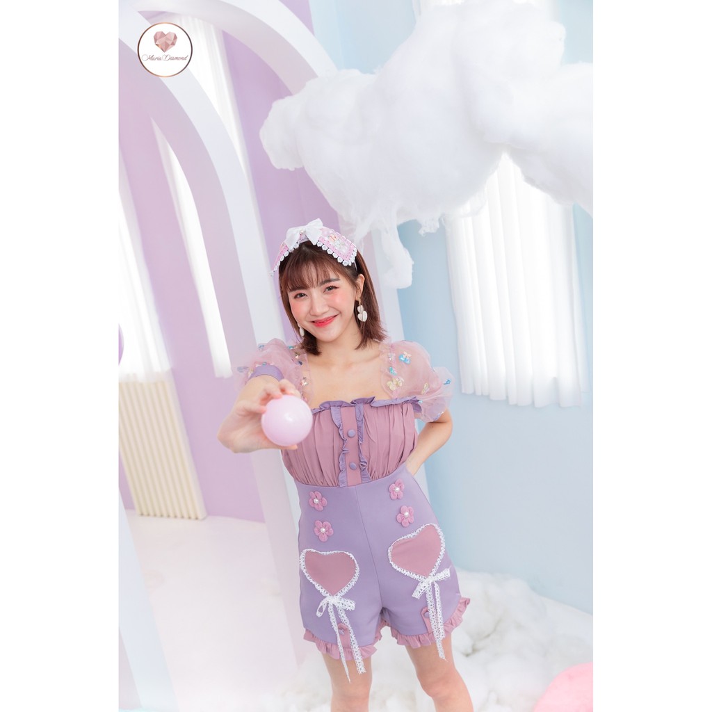 Maria Diamond Brand การันตีเสื้อผ้าแบรนด์แท้ จั๊มสูทสีม่วงสดใสแขนตุ๊กตา ...
