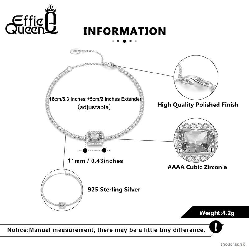 Effie Queen Silver Bracelet 925 Square Princess Cut Zirconia Sterling Silver Wrist Tennis ...