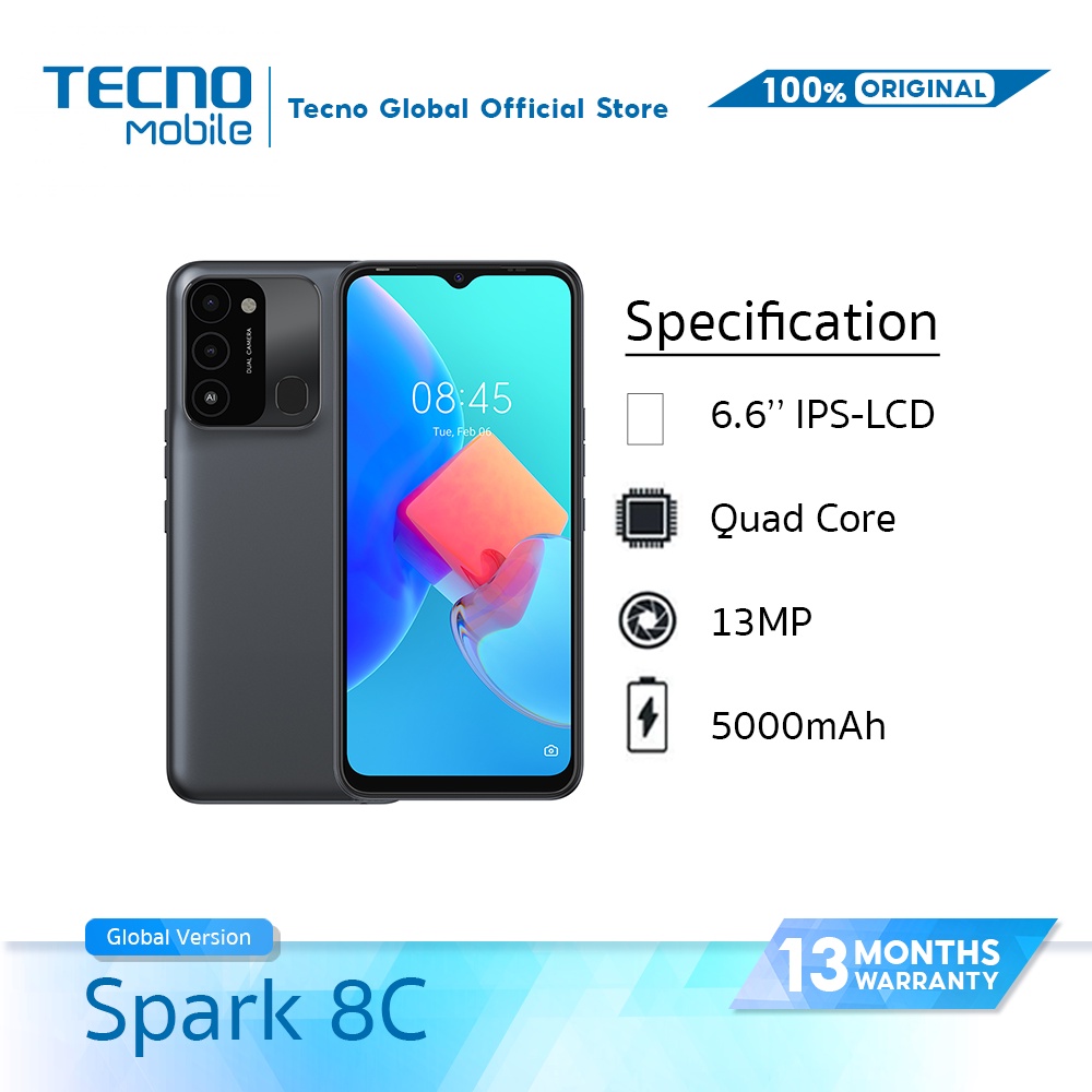 TECNO Mobile SPARK 8C (4128GB-364GB) โทรศัพท์ มือถือ CPU T606 แบตเตอรี่ ...