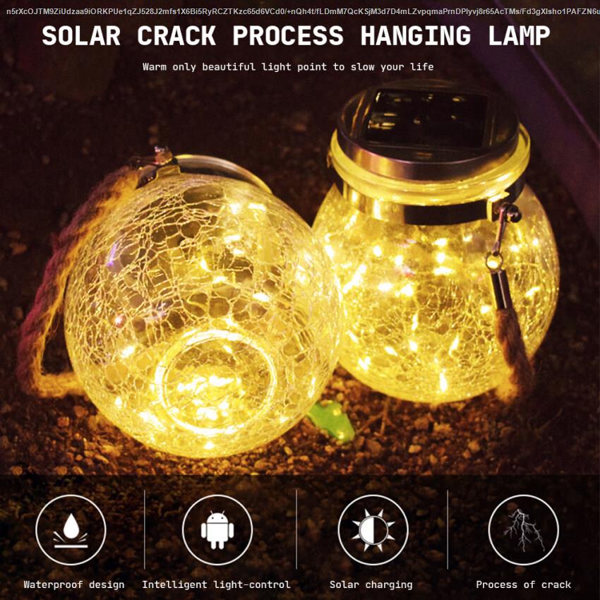 Solar Crack Hanging Light Ball Glass Jar Light Outdoor Garden ...