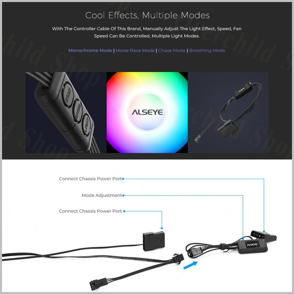 ชุดพัดลมใส LED 3ชิ้น(12cm.) รองรับ ARGB และ ปุ่มควบคุมแสงไฟ ALSEYE M120 ...