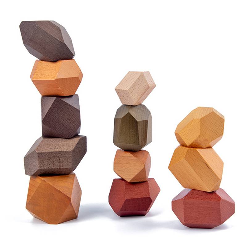 Wooden Stacked Stone Balanced Toy Montessori Education Colorful Rainbow ...