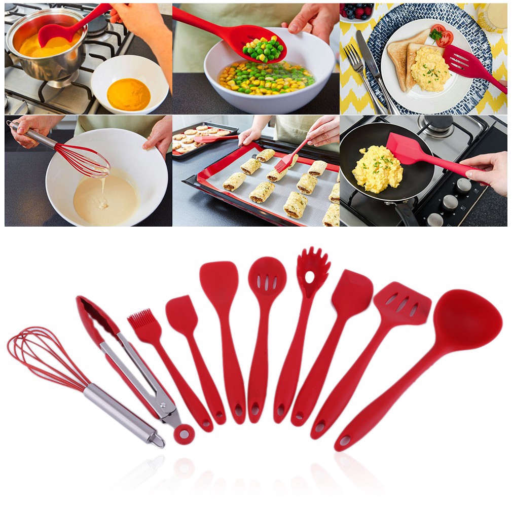Kitchen Utensil Set Silicone Spoon Baking Cooking Tools Non-Stick ...