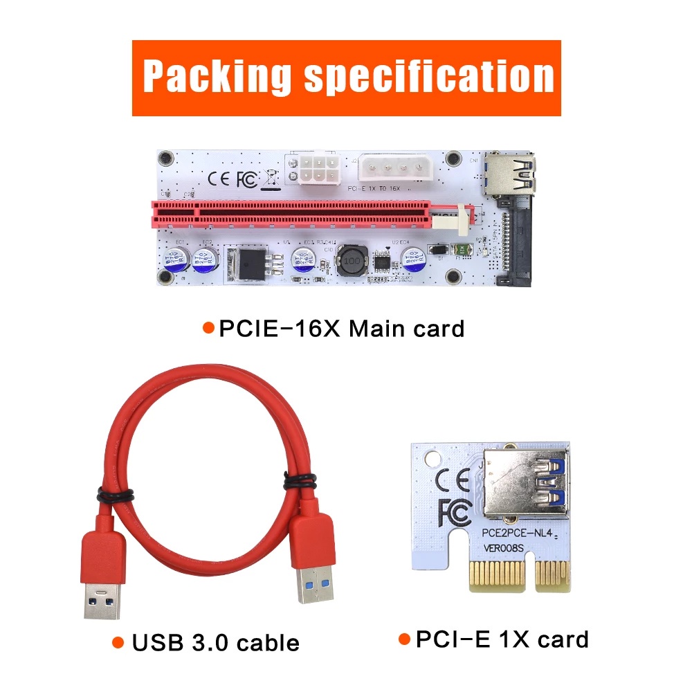 BACK2LIFE 4Pin PCIE Riser Sata 6PIN PCI-E 1x to 16x PCI-E Riser Card ...
