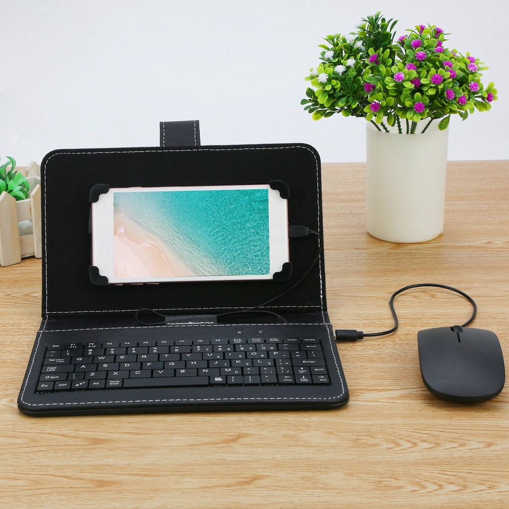 Portable Type-CMicro-usb Wired Keyboard Mouse Set with Leather Cove for ...
