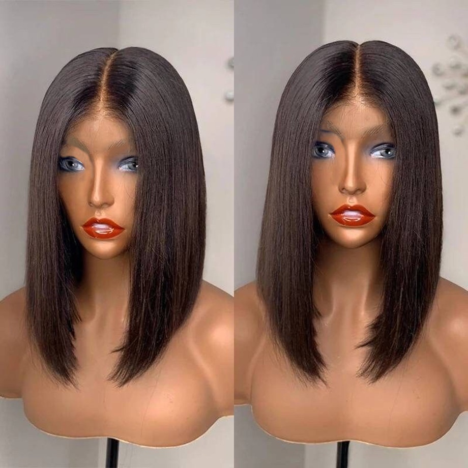 NewStraight 4x4 Lace Closure Wig Short Bob Wig Brazilian Natural Pre ...