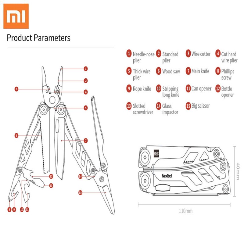 Xiaomi Huohou มีดพับ Multi-Function Folding Knifes Pliers S-cissors Stainless Steel Blade ...