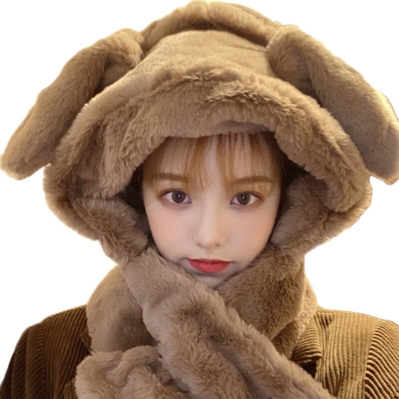 Bunny Fluffy Plush Earflap Hat with Moving Rabbit Ears Warm Beanie Cap ...