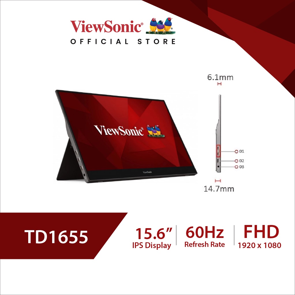 ViewSonic TD1655 Touch Portable Monitor 15.6IPS 60 Hz6.5 ms(Portable ...