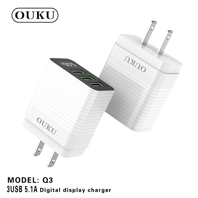 OUKU รุ่นQ3 หัวชาร์จสายชาร์จ 3USB 5A ชาร์จเร็วใช้สำหรับ ซัมซุง ไอโฟน ไทซี พร้อมจอ LED พร้อมส่ง ...