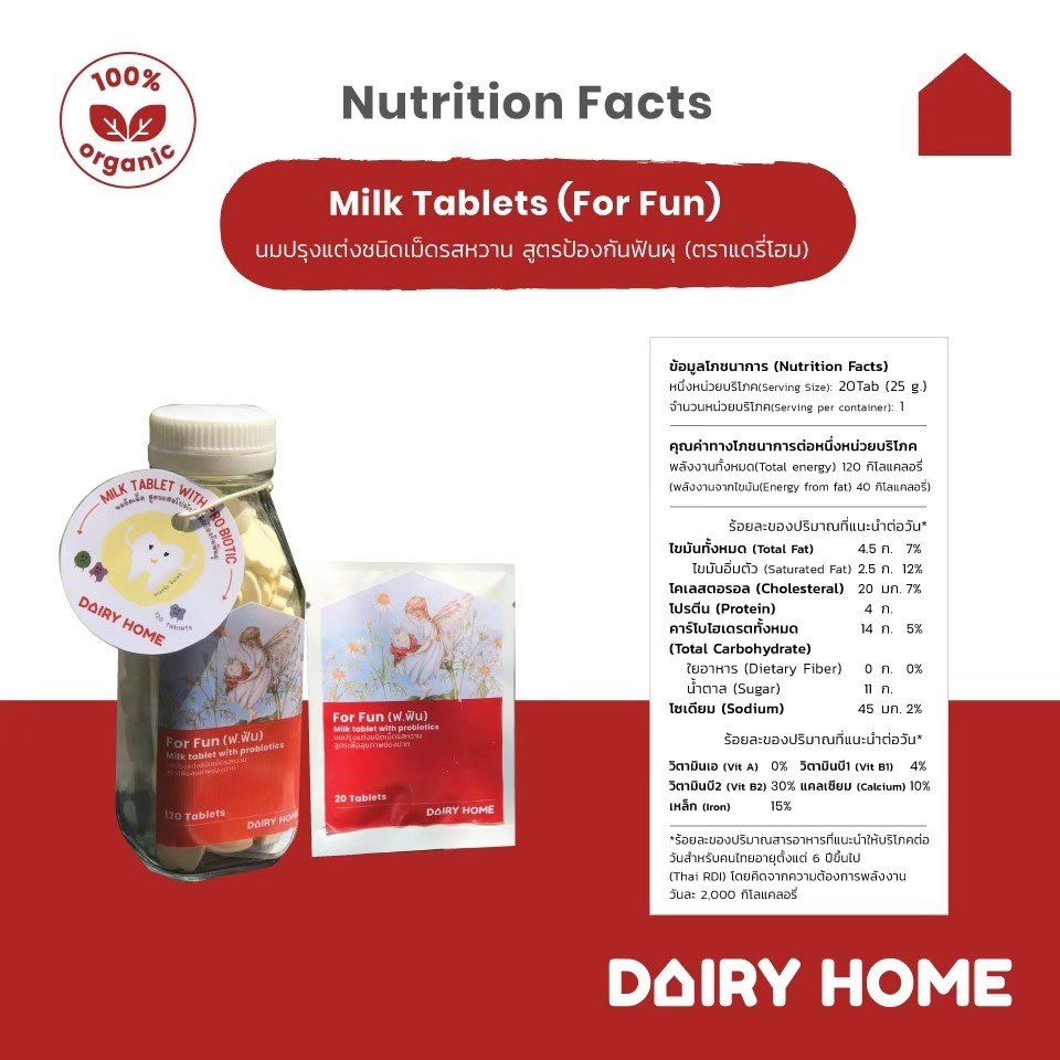นมอัดเม็ด สูตรป้องกันฟันผุ (ไม่มีน้ำตาล) (แบบซอง) Milk Tablets with Probiotics - dairyhome ...