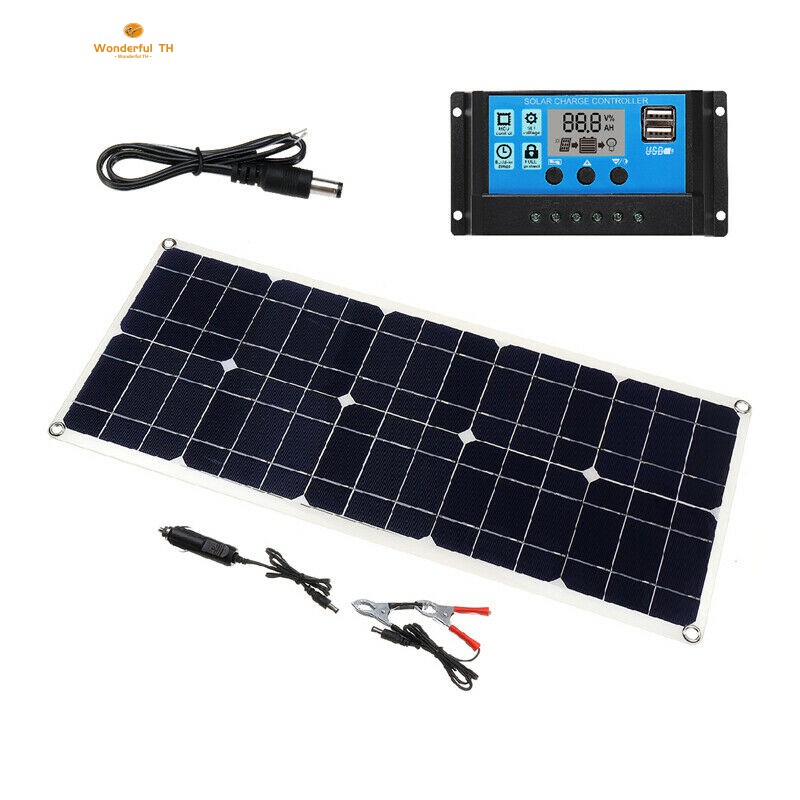 100W 18V Dual USB Solar Panel Battery Charger for Boat Camping 20A ...