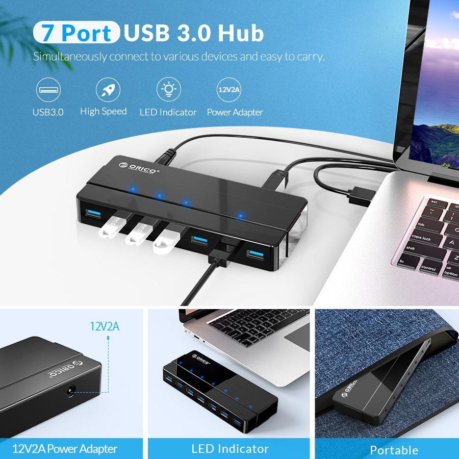 ORICO 47 Port USB 3.0 HUB with 12V Power Adapter USB Splitter OTG ...
