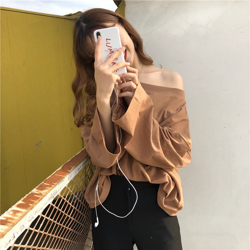 เสื้อเปิดไหล่ แขนยาว สไตล์เกาหลี แฟชั่นสำหรับผู้หญิง - 3m5_kai080 ...