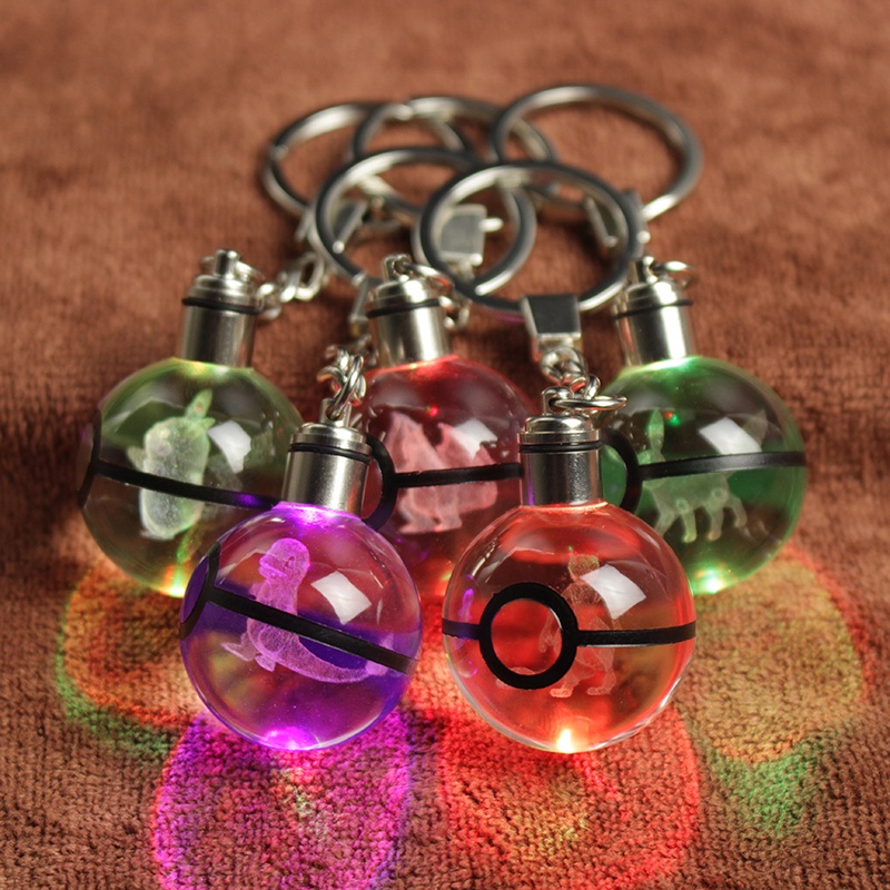 ลูกบอลคริสตัลCrystal Keychain 3D Laser Engraving Poke Ball Key Ring ...