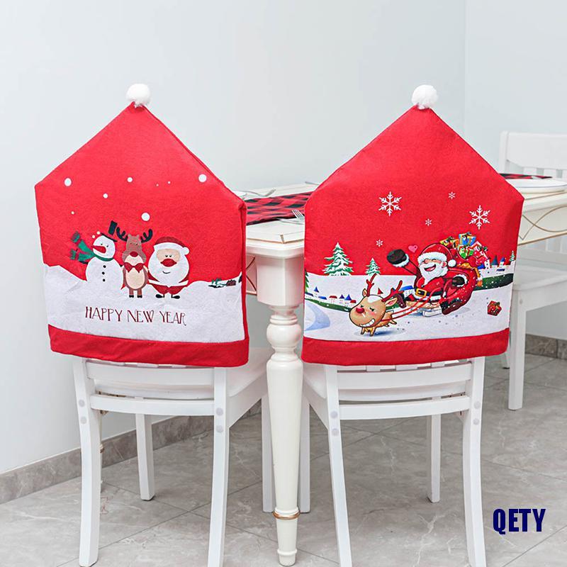 (QETY)Santa Claus Kitchen Table Chair Cover Christmas Chair Cover ...