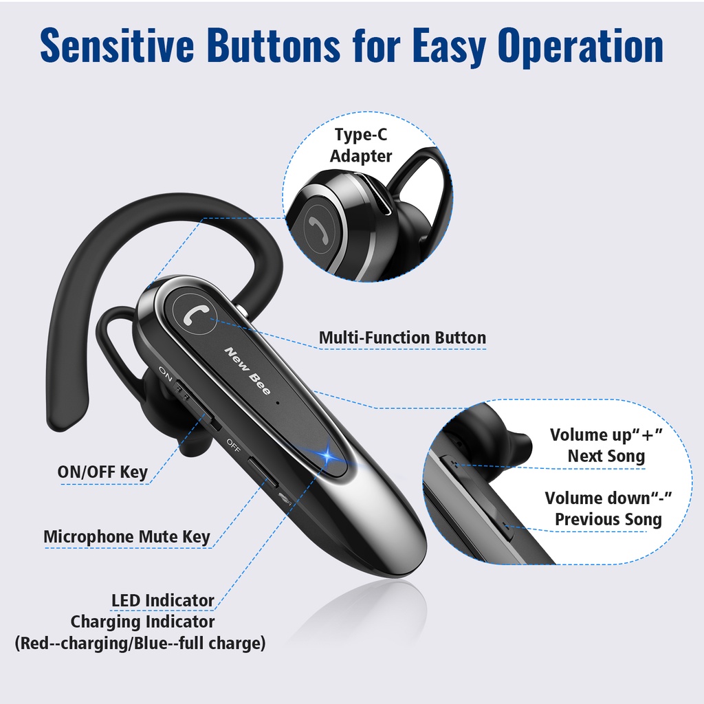 wNew Bee B45 Bluetooth 5.0 Headset Wireless Earphone Headphones with ...