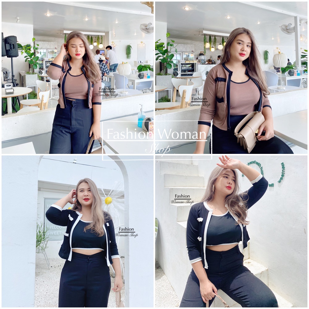 BB23 ชุดเซ็ต 2 ชิ้นเสื้อกล้ามเสื้อคลุมแขนยาว คาร์ดิแกนแขนยาว อกประมาณ 35-44 นิ้ว เสื้อยืดไซส์ ...