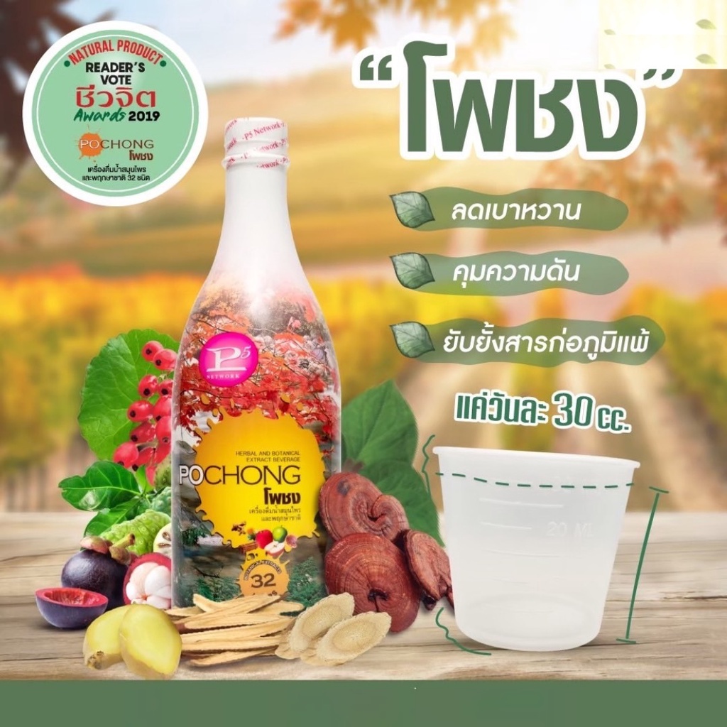 โพชง (POCHONG) น้ำสมุนไพร 32 ชนิด 5 ขวดสุดคุ้ม ส่งฟรี - pochong - ThaiPick