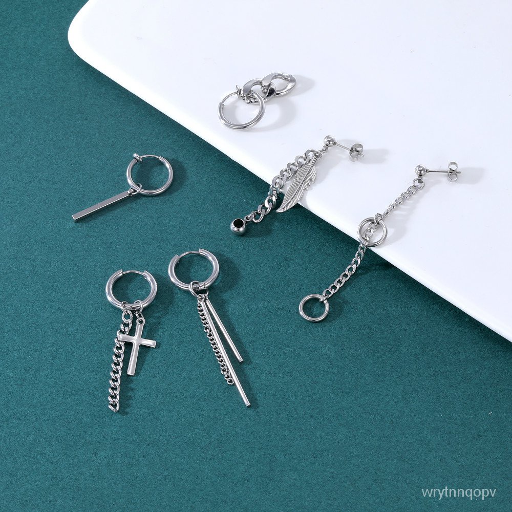 6 Pcs Stainless Steel Dangle Earrings Hip Pop Punk Long Earrings Kpop ...