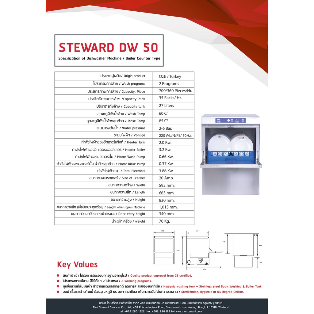 เครื่องล้างจาน Under Counter Type รุ่น DW 50 - kc30shop - ThaiPick