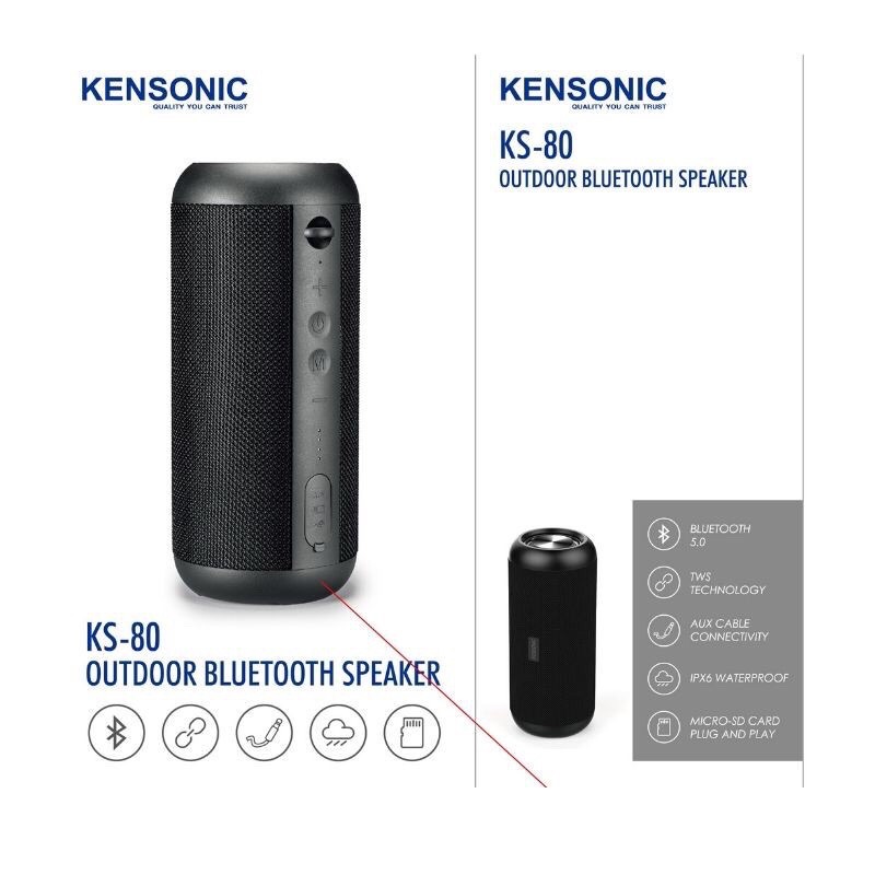 ลำโพงบลูทูธ ไร้สาย แบบพกพา KENSONIC KS-80 กันน้ำ กันฝุ่น100 - mm ...