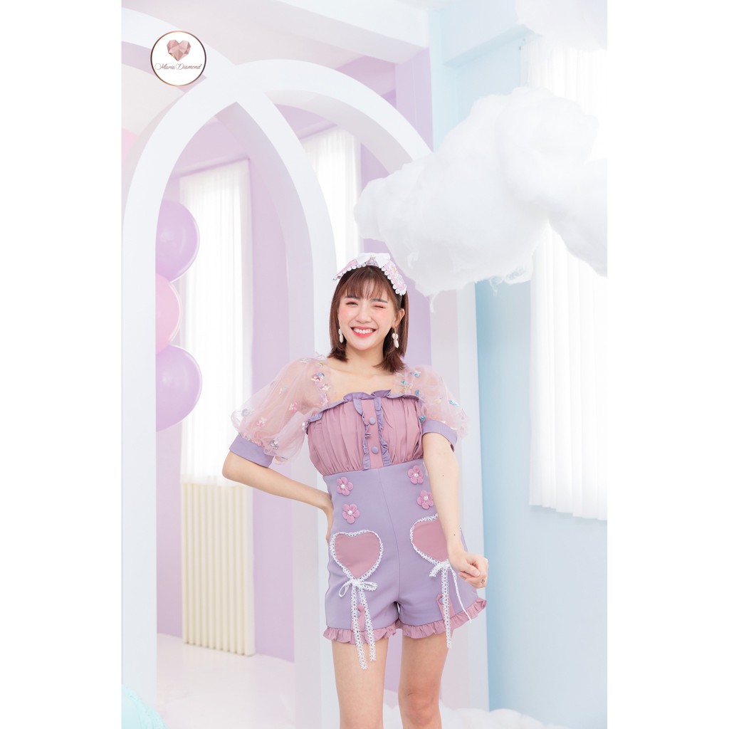 Maria Diamond Brand การันตีเสื้อผ้าแบรนด์แท้ จั๊มสูทสีม่วงสดใสแขนตุ๊กตา ...