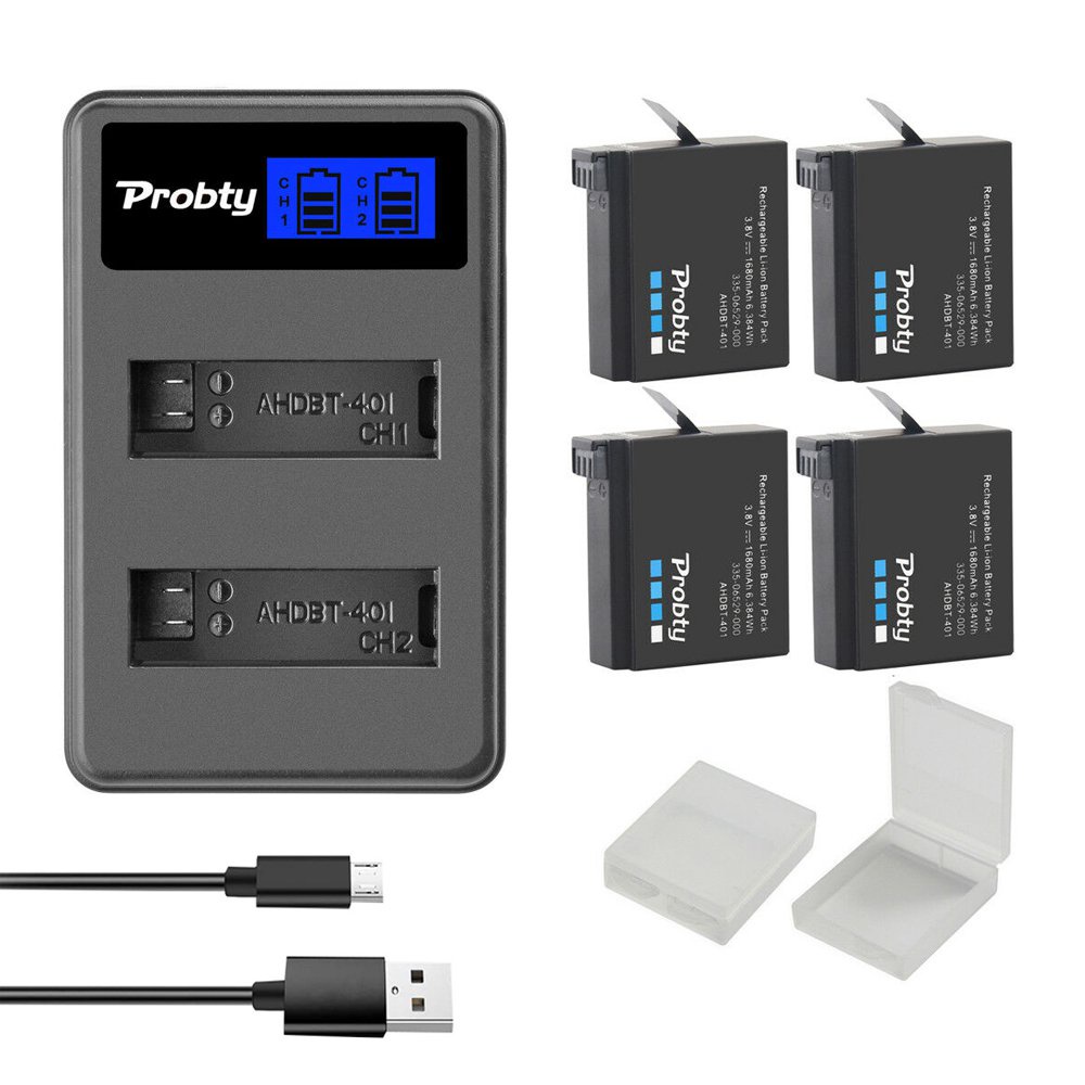 1680mAh For Gopro Hero 4 Battery Replacement LED 2-Slots USB Charger ...