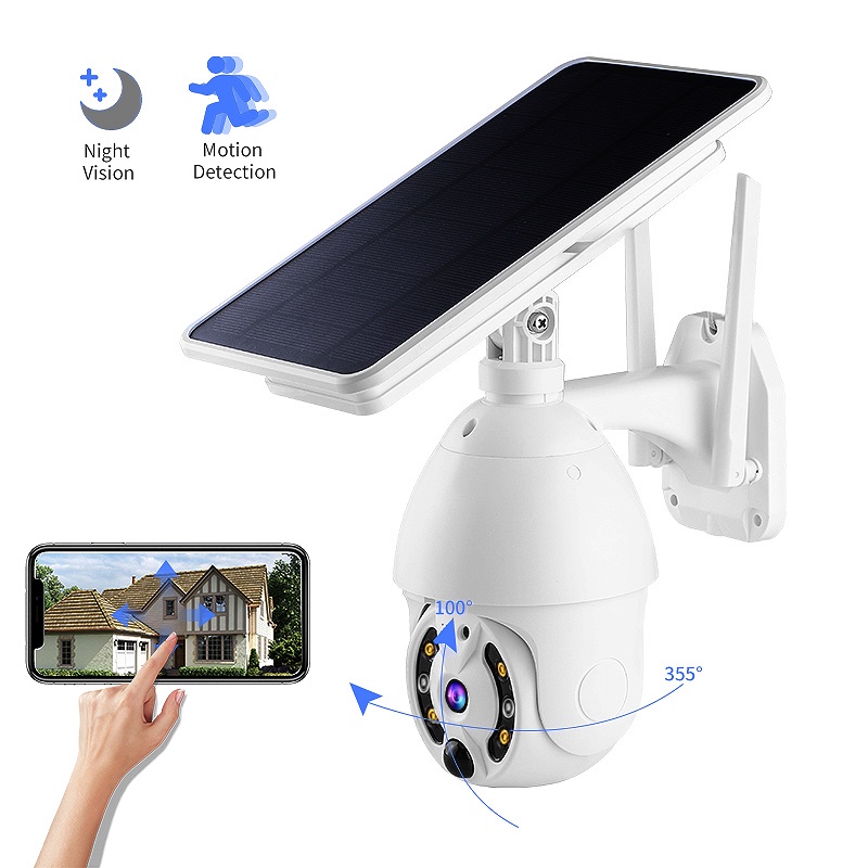 4G Solar PTZ Camera IP66 Waterproof PIR Motion Detection Color Night ...
