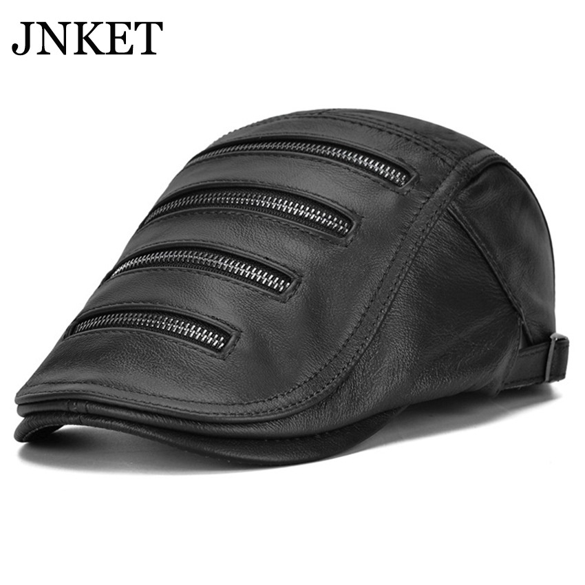 JNKET New Fashion Men39s Winter Hat Cowhide Peaked Cap Casual Duckbill ...