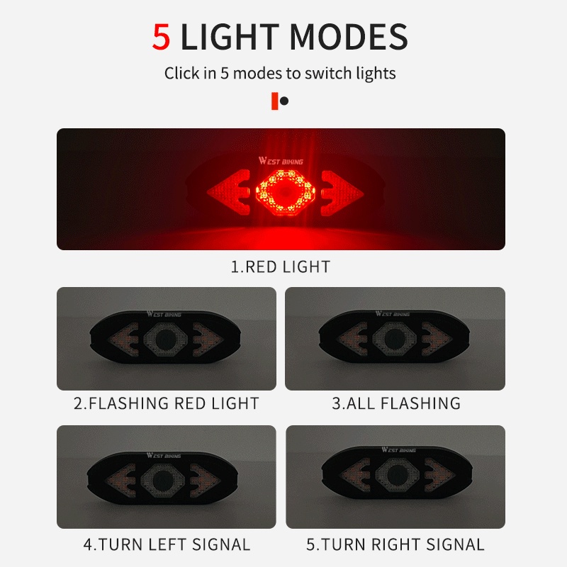 Bike Turn Signal Light Remote Control Direction Indicator LED Rear ...