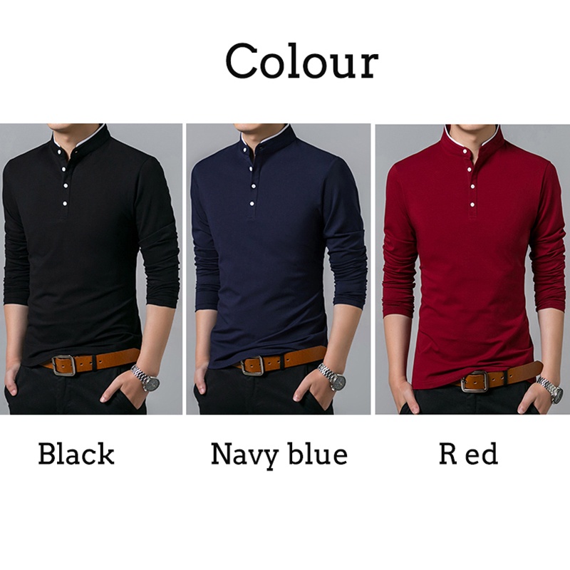 New Men Casual T Shirt Long Sleeve Mens Fashion Solid Color Clothing ...