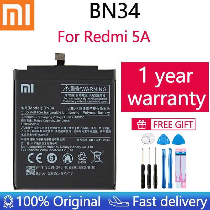 Xiao Mi Original Phone Battery BN34 for Xiaomi Redmi 5A 5.0quot ...