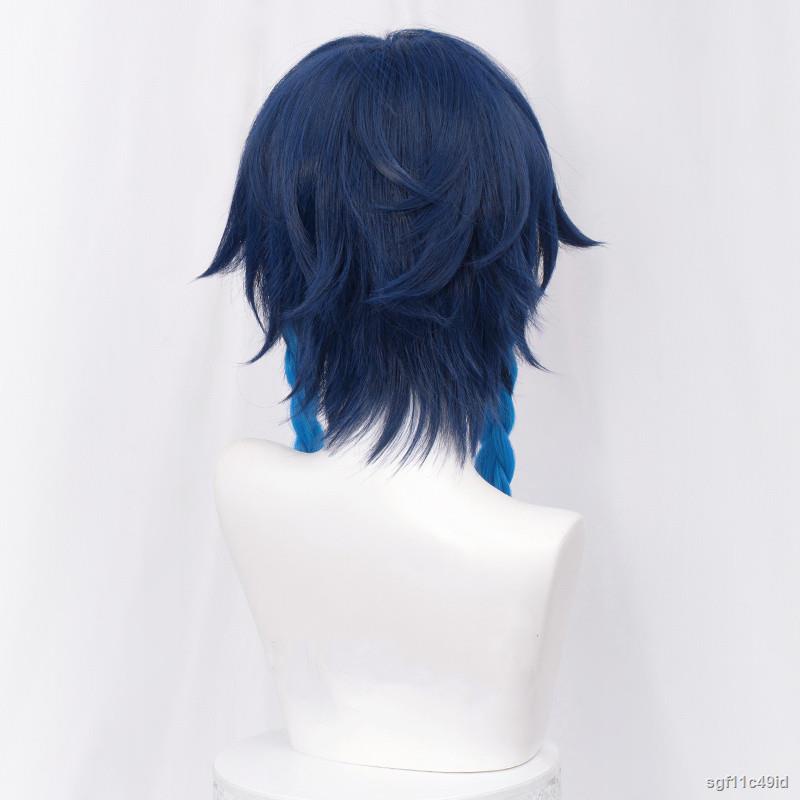 Game Genshin Impact Venti Cosplay Unisex 50cm Blue Wig Cosplay Anime ...