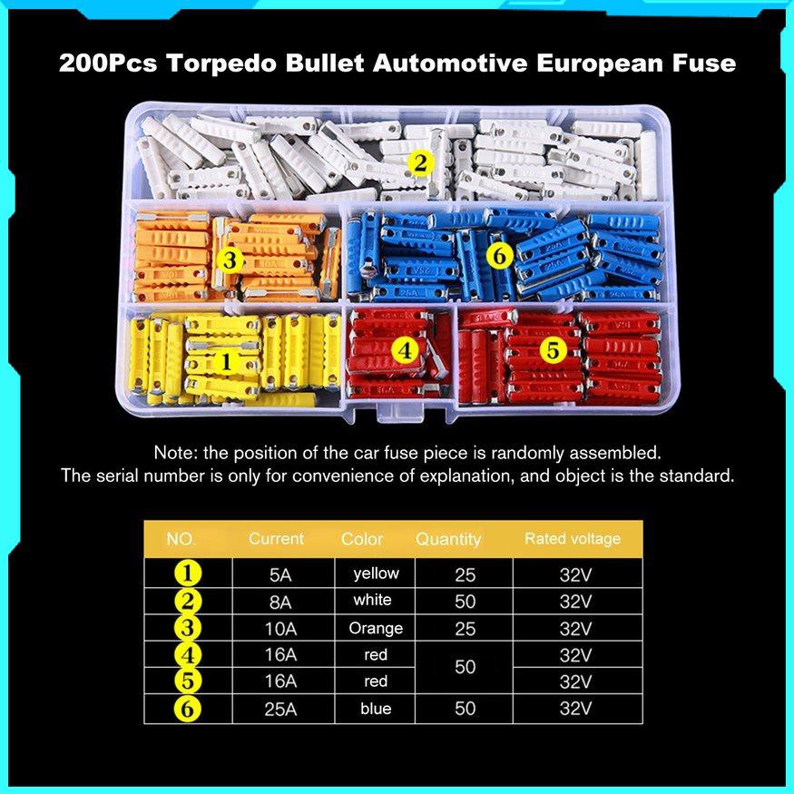 ชุดฟิวส์เซรามิกสําหรับรถยนต์ Torpedo Bullet Fuse Assortment Kit 5A-25A ...