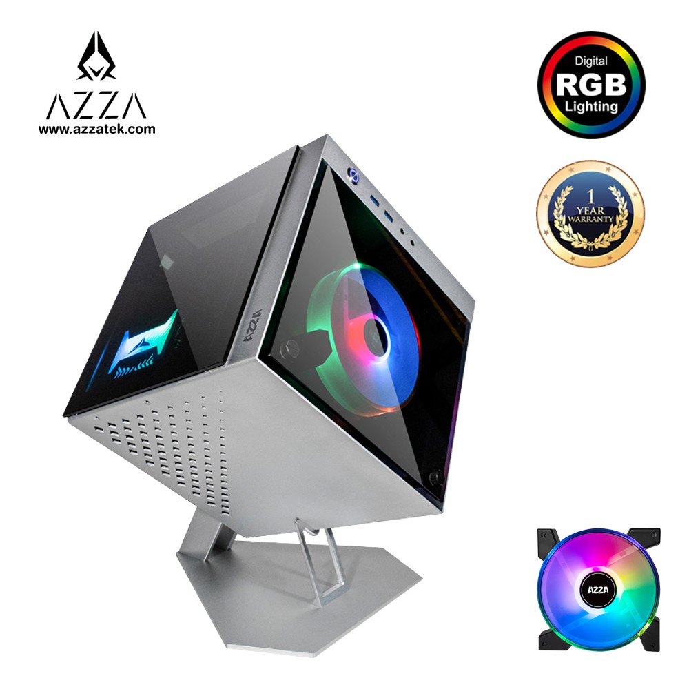 AZZA Innovative Mini ITX Tower Tempered Glass ARGB CUBE 805 - Silver ...