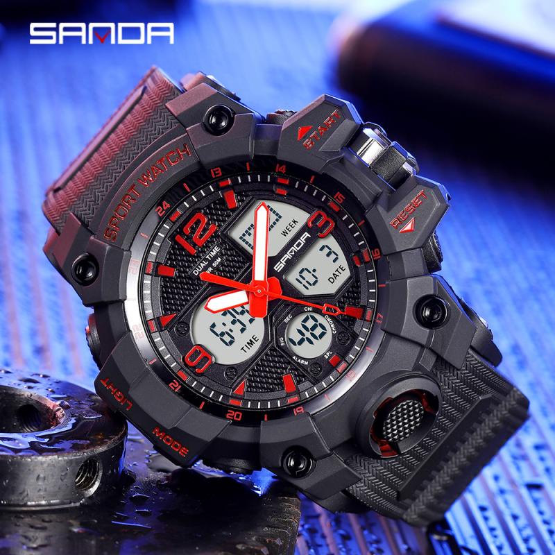 Men Sports Watches G Style Black Wrist Watch Sanda Led Digital 50M Waterproof Watch for S Shock ...