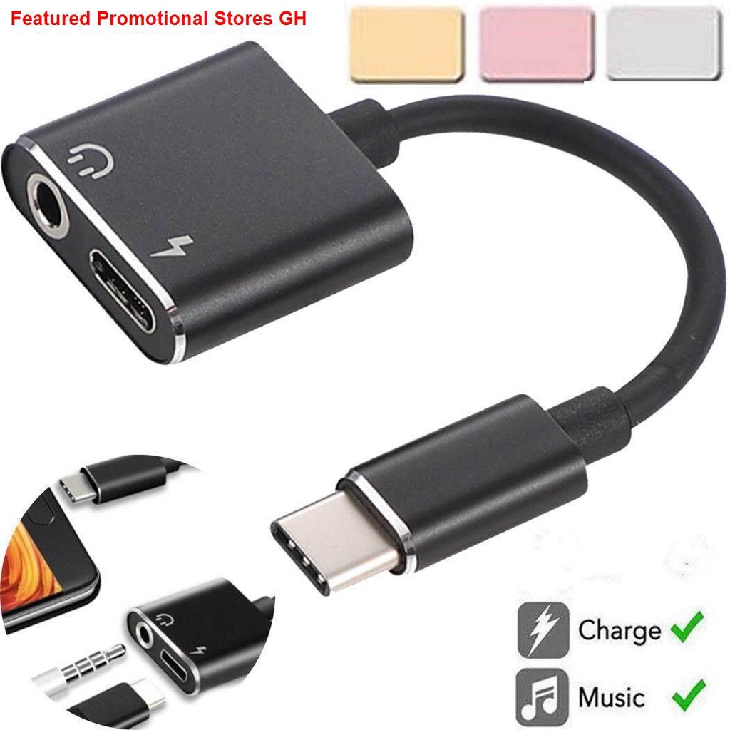 USB Type-C To 3.5mm Jack AUX Audio Headphone Adapter Charger Cable 2 in ...