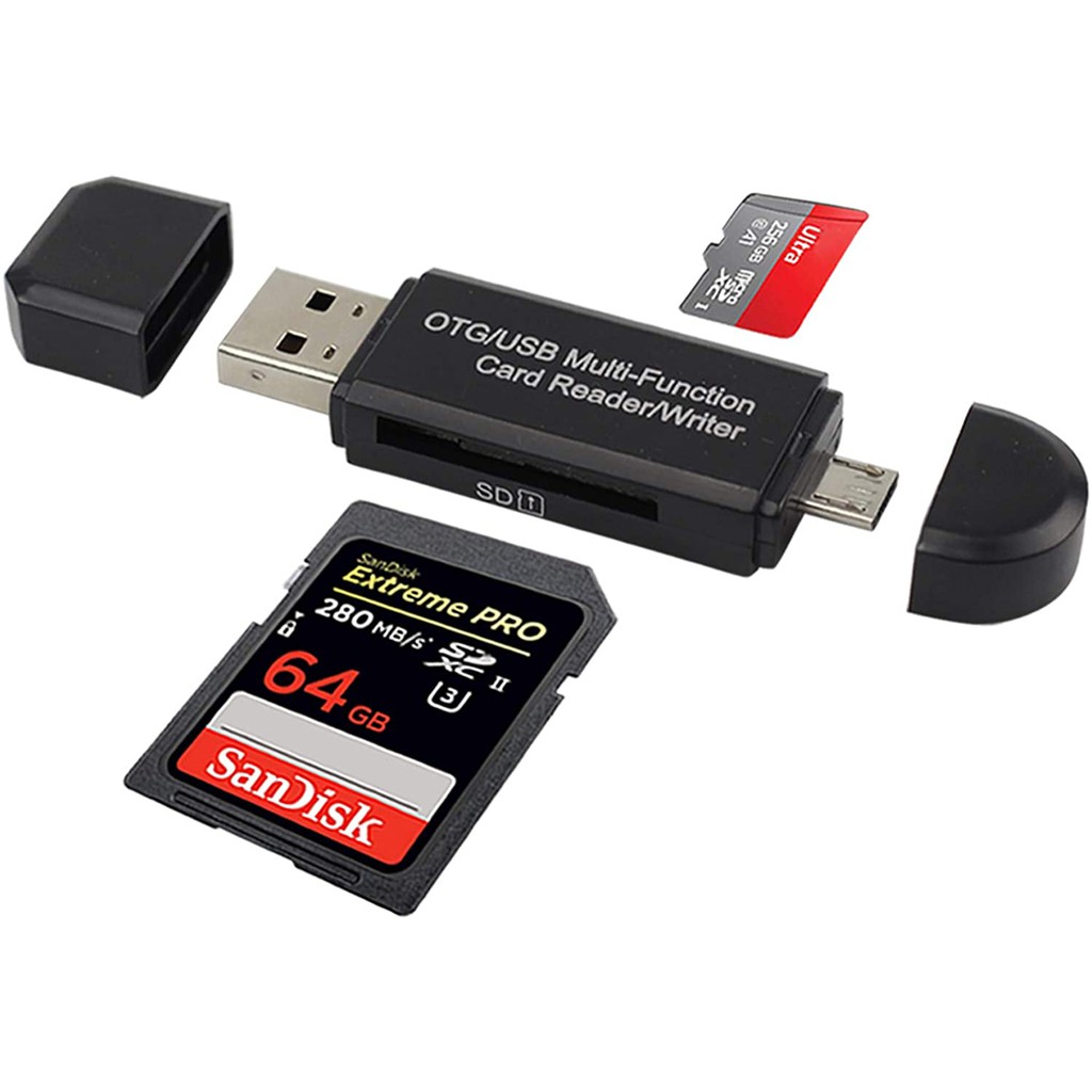 Micro USB OTG to USB 2.0 adapter, Micro SD card reader with standard ...