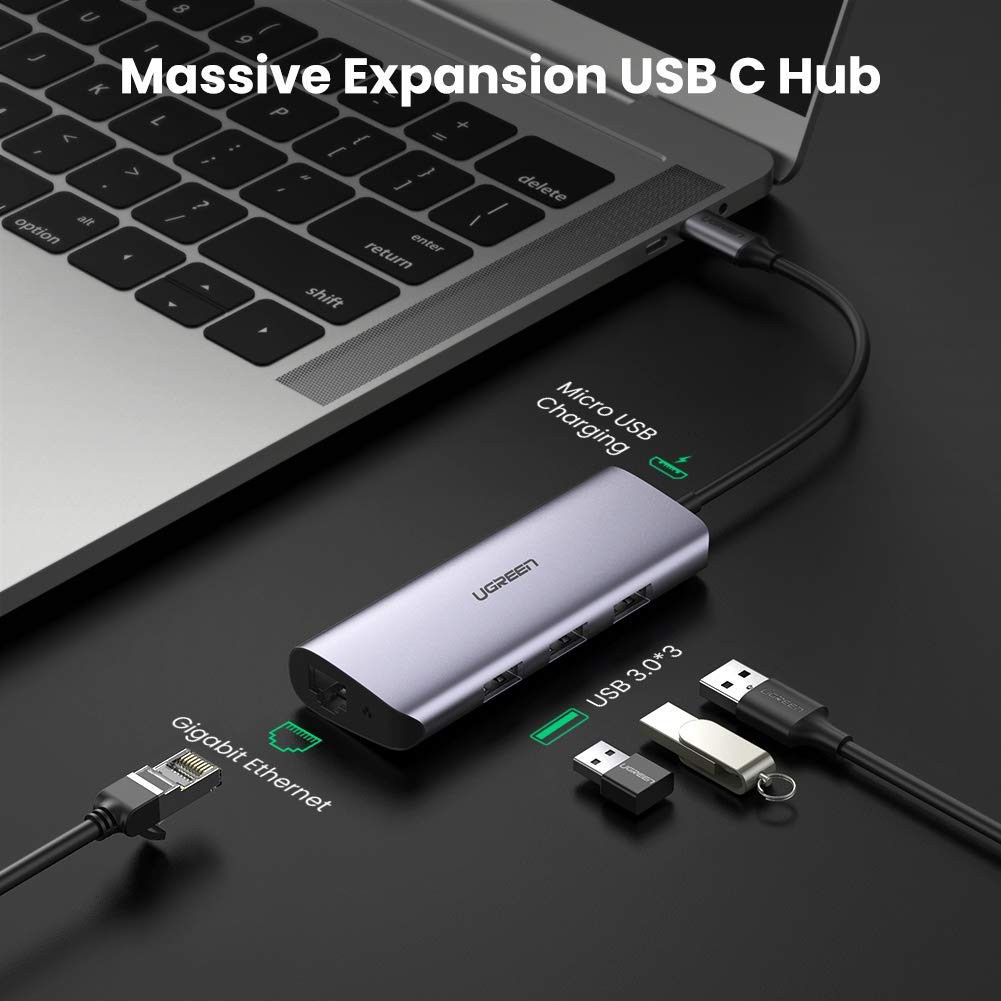 UGREEN USB C HUB 5 in 1 รุ่น 60718 USB 3.0 Hub 3 Port Gigabit Lan Port ...