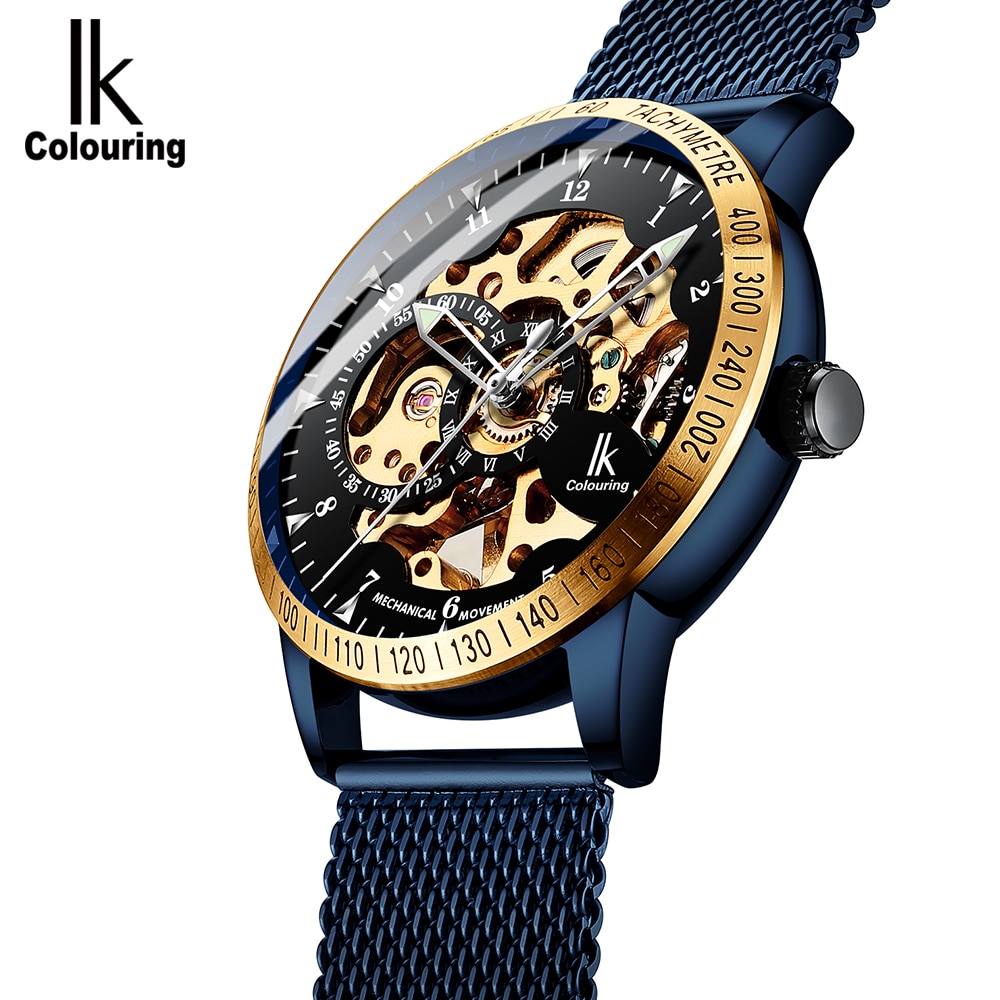 IK Colouring Mens Watches Mesh Braided Stainless Steel Band Automatic ...