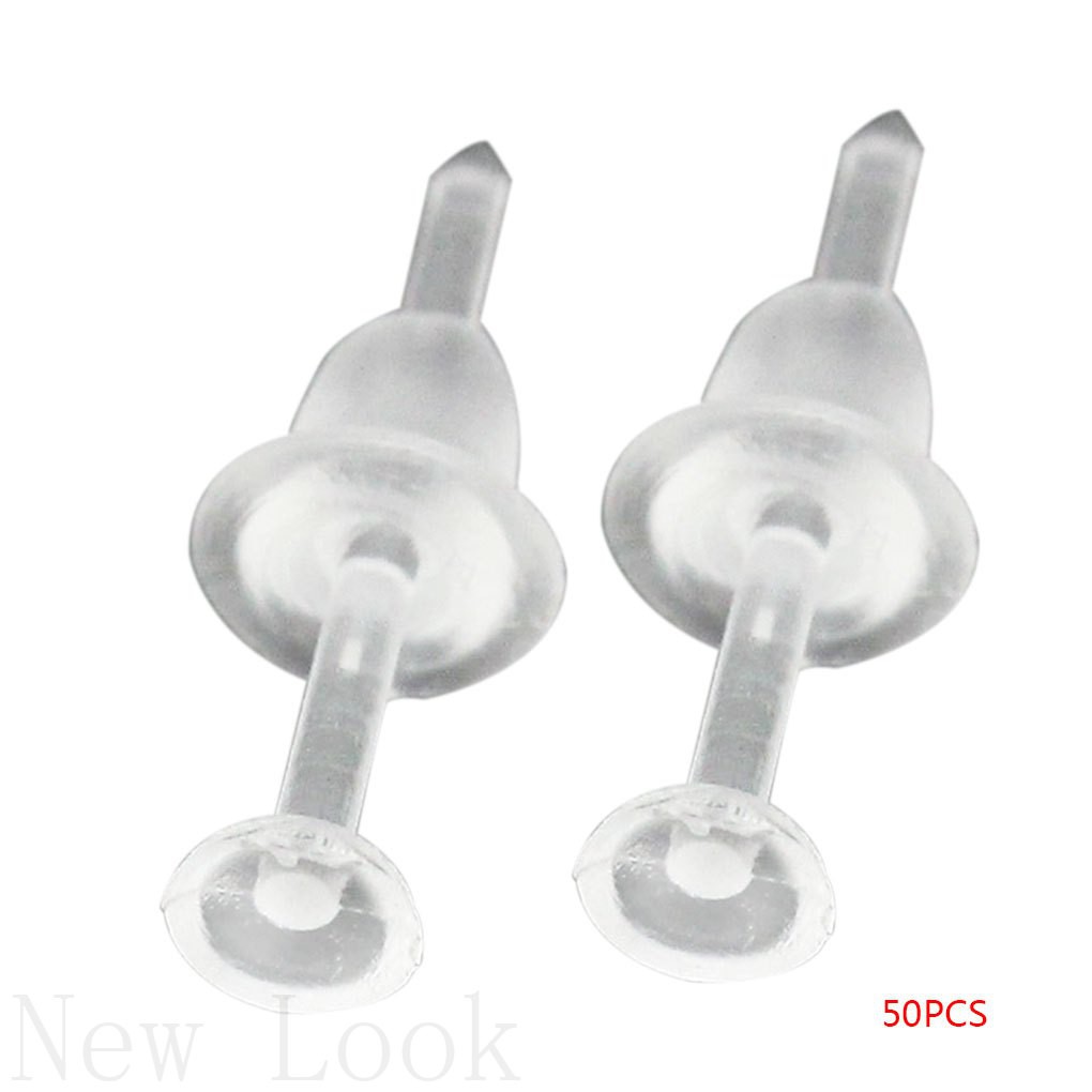 50 Pair Plastic Earrings Studs Needles Pins Head Transparent Ear DIY ...