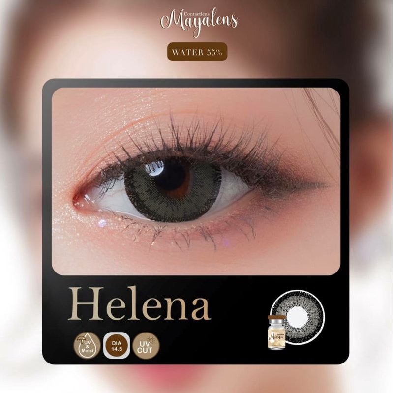 (บิ๊กอายตาโต ตัดขอบ) คอนแทคเลนส์ Helena Gray Brown แบรนด์ Mayalens ...