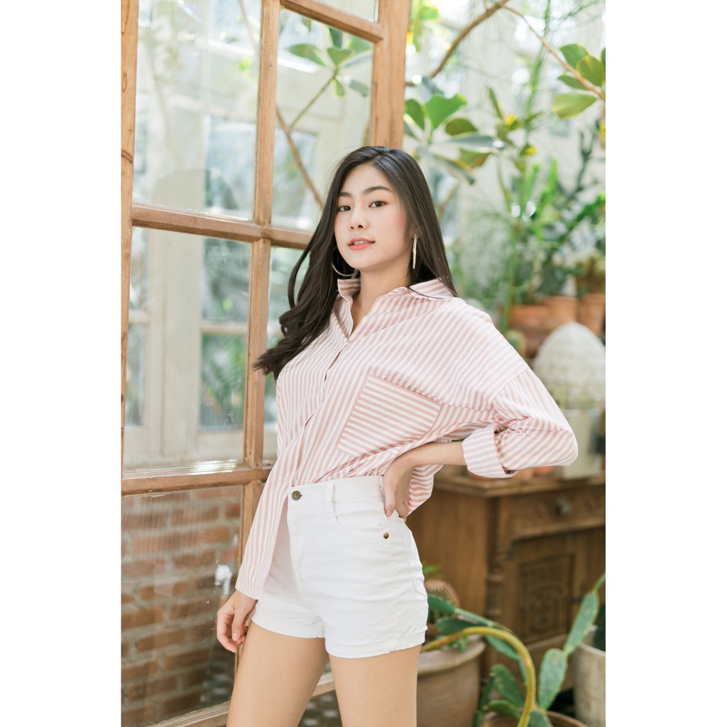 Numsha Brand เสื้อเชิ้ตกระเป๋าลายทาง NB19186 - numsha_brand - ThaiPick