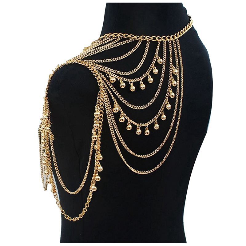 Gold Tone Harness Multilayer Body Chain with Bells Necklace Love Rocks ...