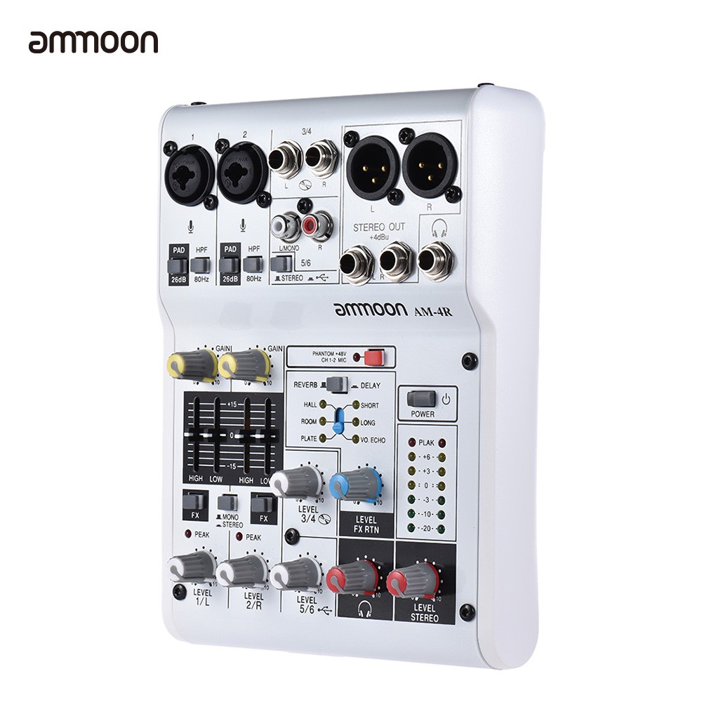 ammoon AM-6R 8-Channel Digital Audio Mixer Mixing Console Built-in 48V ...