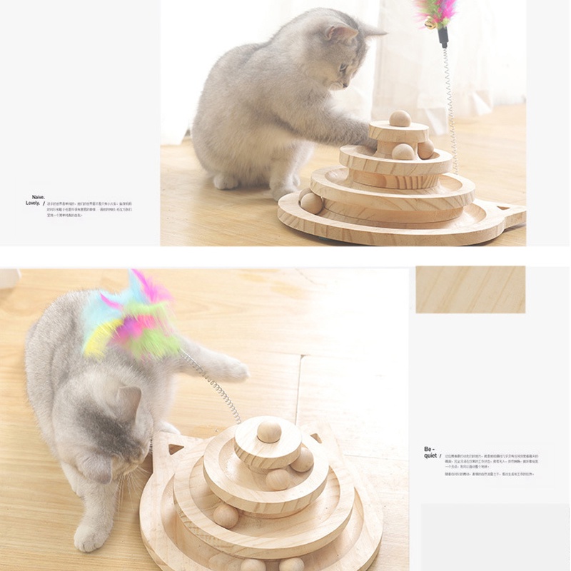 3 Levels Pet Cat Toy Wood Funny Tunnel Tower Tracks Mouse Toys ...